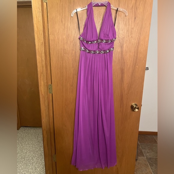 B. Smart | Dresses | B Smart Purple Silver Beaded Halter Top Prom Dress ...
